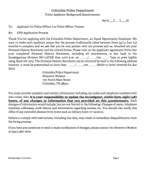 Fillable Online Police Applicant Background Questionnaire Fax Email Print - pdfFiller