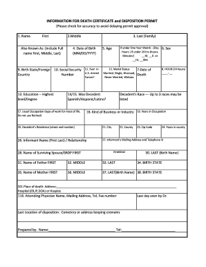Fillable Online INFORMATION FOR DEATH CERTIFICATE and DISPOSITION ...