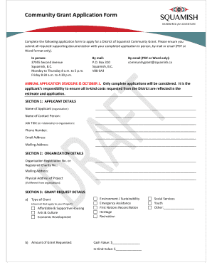 Fillable Online Community Grant Application Form - squamish.ca Fax Email Print - pdfFiller