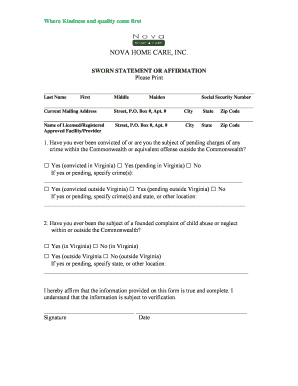 Fillable Online Sworn Statement or Affirmation - HOME Advantage home ...