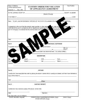 Fillable Online State of Alabama CUSTODY ORDER FOR VIOLATION OF ...