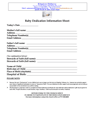 Fillable Online kingdomembassy Baby Dedication Information Sheet ...
