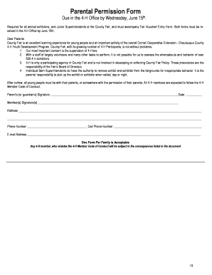 Fillable Online chautauqua cce cornell Parental Permission Form ...