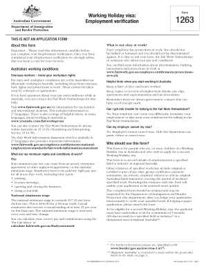 Fillable Online Form Working Holiday visa 1263 Employment verication ...