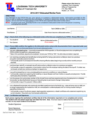Fillable Online latech 2016-2017 Dislocated Worker Form Fax Email Print ...
