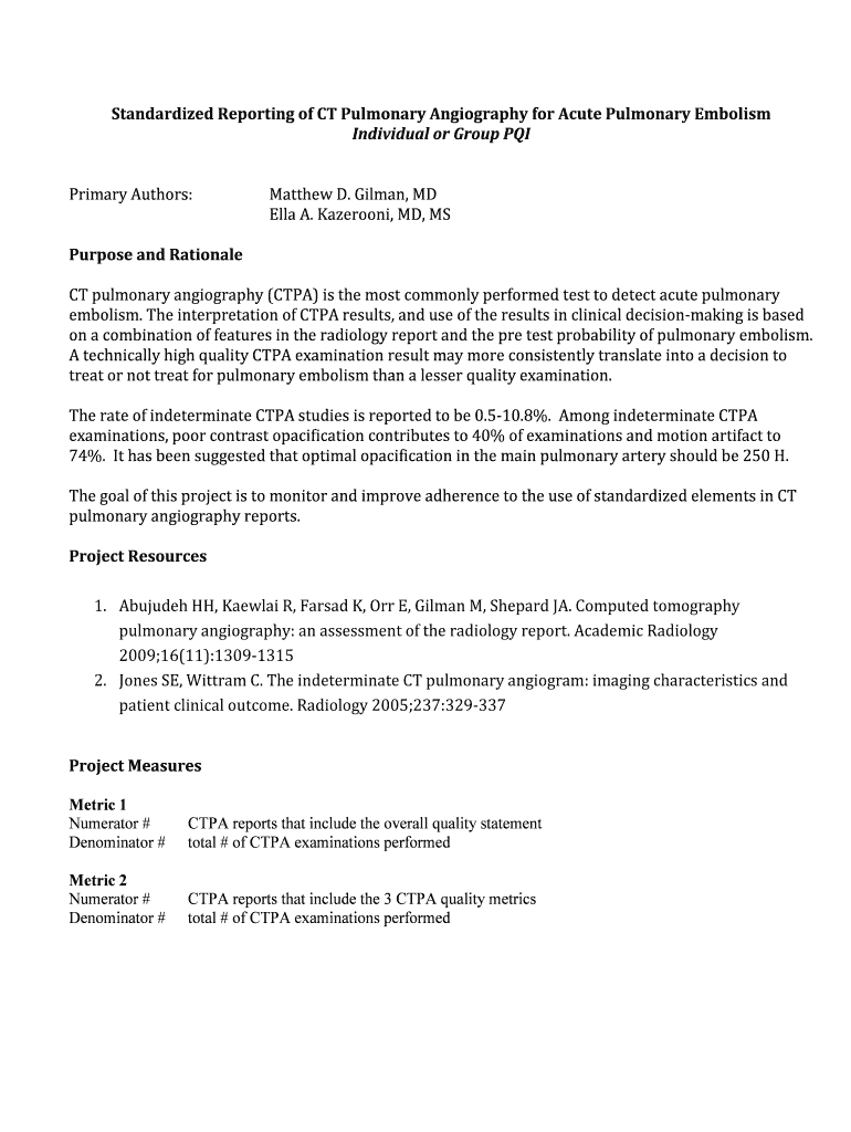 Fillable Online Standardized Reporting of CT Pulmonary Angiography for ...