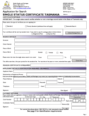 Fillable Online Application Form Single Status Certificate - Department of Justice Fax Email ...