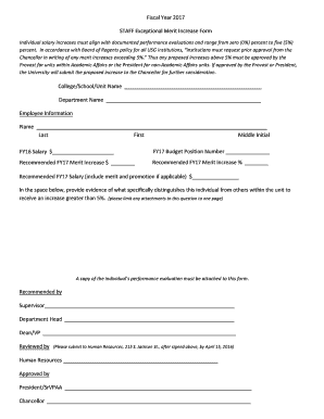 Fillable Online busfin uga Fiscal Year 2017 STAFF Exceptional Merit ...