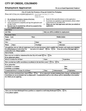 Fillable Online colorado City of Creede Job Application - Fillable pdf ...