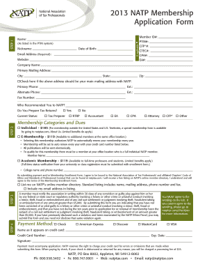 Fillable Online 2013 NATP Membership Application Form Fax Email Print ...