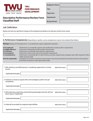 Fillable Online twu Descriptive Performance Review Form Classified ...