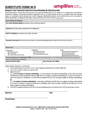 Fillable Online SUBSTITUTE FORM W-9 - amplifonusa.com Fax Email Print - pdfFiller