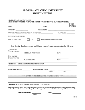 Fillable Online fau Overtime Request Form - FLORIDA ATLANTIC UNIVERSITY Fax Email Print - pdfFiller