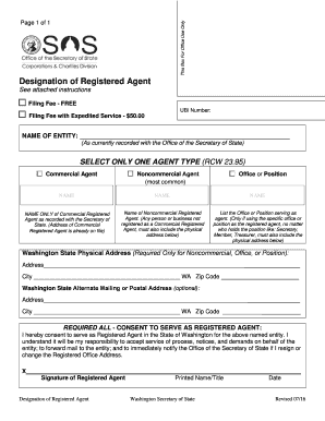 Fillable Online sos wa designation of registered agent - Washington ...