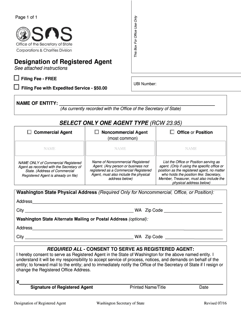 Fillable Online sos wa designation of registered agent - Washington ...