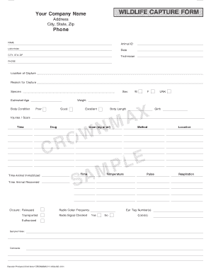 Fillable Online 2144 Wildlife capture form. 2144 Wildlife capture form ...