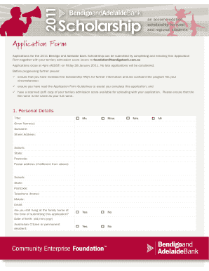 Fillable Online Application Form - Bendigo and Adelaide Bank Fax Email Print - pdfFiller