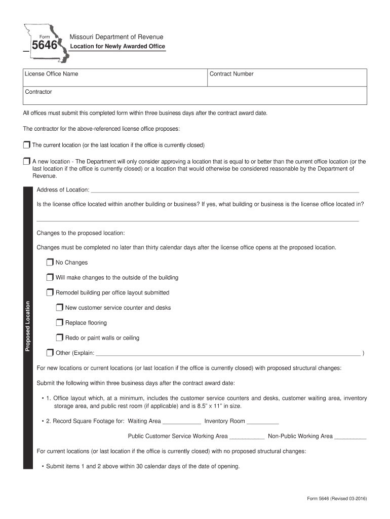 Fillable Online dor mo Form 5646 - Location for Newly Awarded Office ...