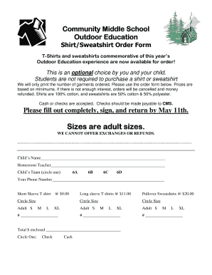 Fillable Online Sizes are adult sizes. - wwpms.sharpschool.com Fax ...