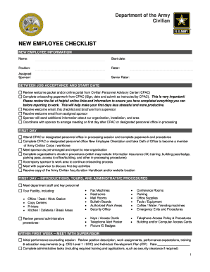 Fillable Online tradoc army NEW EMPLOYEE CHECKLIST - United States Army ...