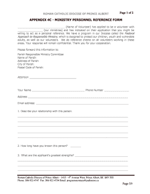 Fillable Online padiocese appendix 4c - ministry personnel reference ...