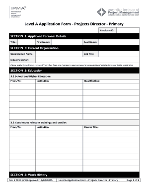 Fillable Online Level A Application Form - Projects Director - Primary ...