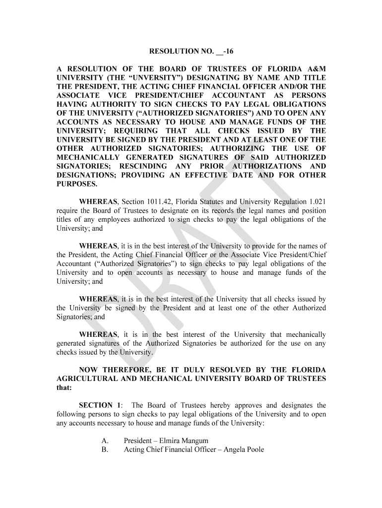Fillable Online support famu RESOLUTION NO. -16 A RESOLUTION OF THE ...