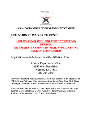 Fillable Online ATTENTION PE WAIVER STUDENTS: Fax Email Print - pdfFiller