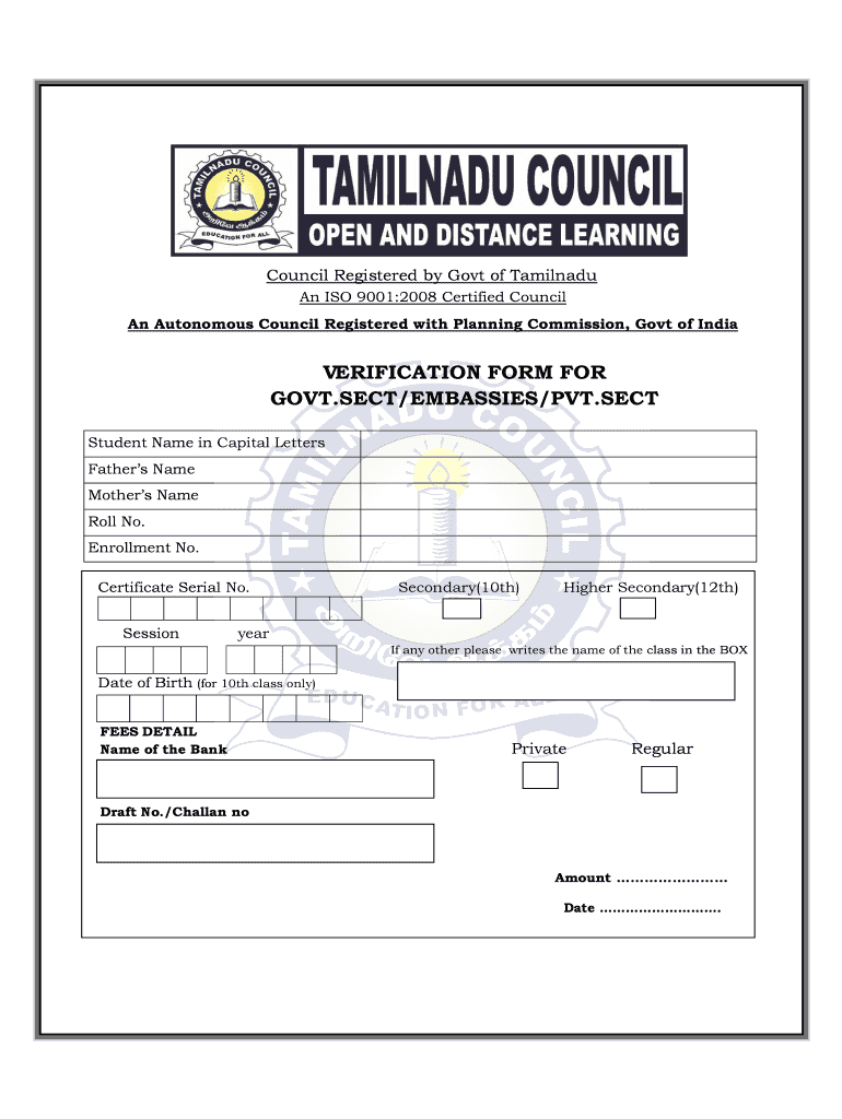 Fillable Online tamilnaducouncil ac VERIFICATION FORM FOR GOVT.SECT ...