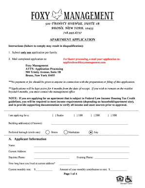 Fillable Online APARTMENT APPLICATION A. Applicant Information - Foxy ...