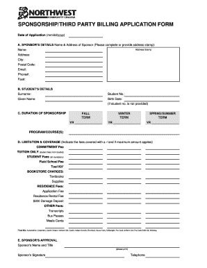 Fillable Online SPONSORSHIP/THIRD PARTY BILLING APPLICATION FORM Fax ...