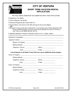 Fillable Online cityofventura SHORT-TERM VACATION RENTALS APPLICATION ...