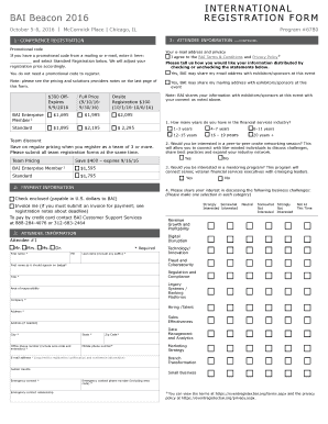 Fillable Online bai INTERNATIONAL BAI Beacon 2016 REGISTRATION FORM Fax ...