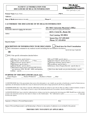 Fillable Online undergrad msu Patient Name (Last, first) PID # Fax ...