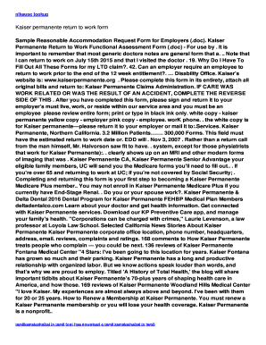 Kaiser Return To Work Form - Fill Online, Printable, Fillable, Blank ...