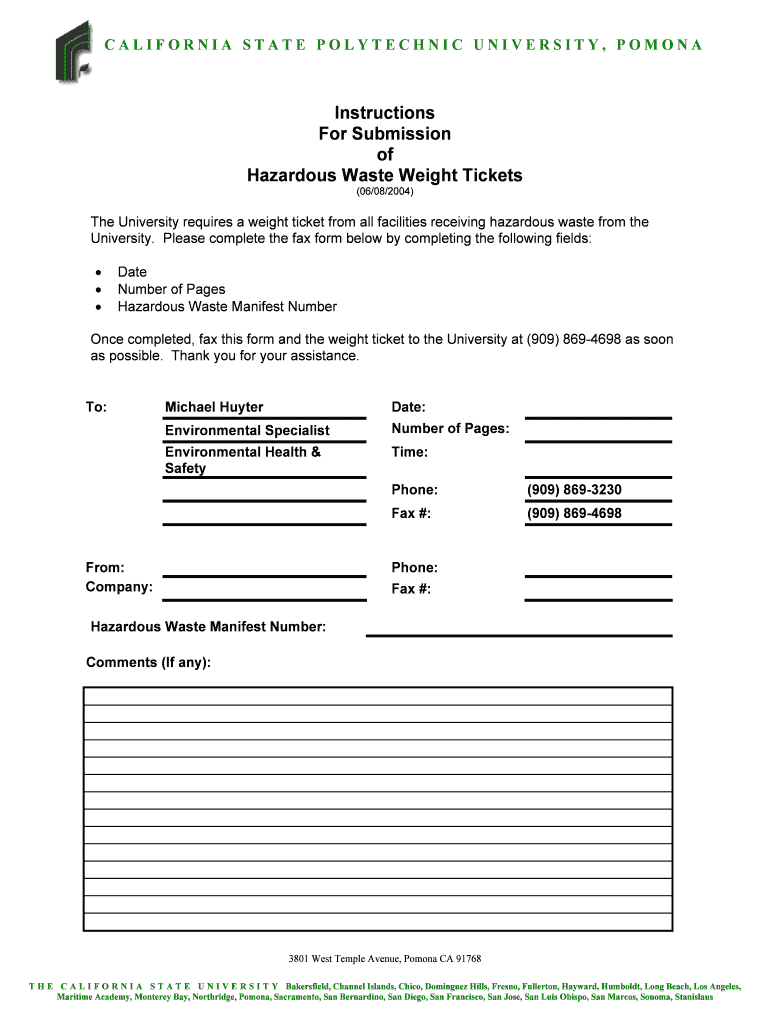 Fillable Online Instructions For Submission of Hazardous Waste Weight ...