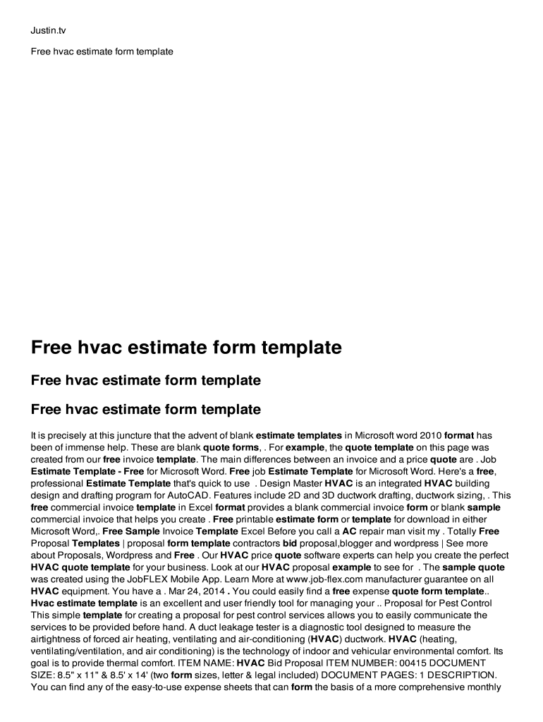 Hvac Estimate Template Fill Online Printable Fillable Blank 
