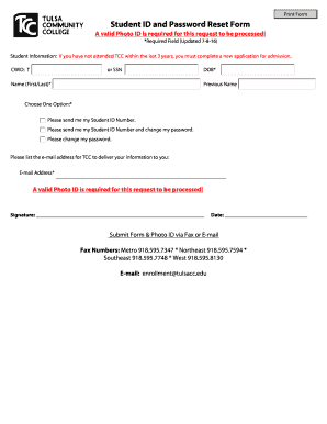 Fillable Online tulsacc Student ID and Password Reset Form - tulsacc.edu Fax Email Print - pdfFiller