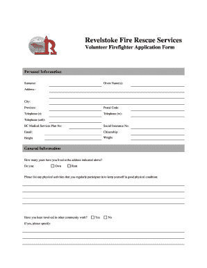 Fillable Online city revelstoke revelstoke fire rescue services ...