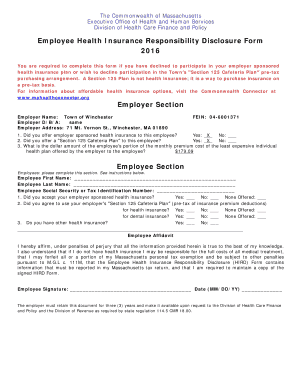 Fillable Online winchester Employer Section 20 1 6 Employee Health ...