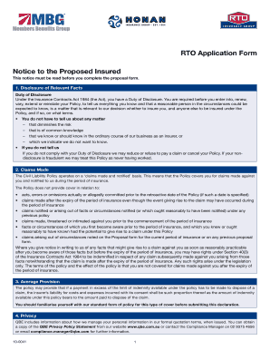 Fillable Online RTO Application Form Notice to the Proposed Insured ...