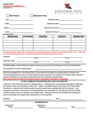 Fillable Online latech Physical Plant Employee Key Request Form Fax ...
