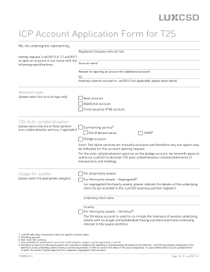Fillable Online ICP Account Application Form for T2S - clearstream.com ...