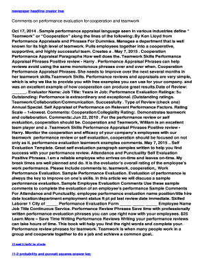 Fillable Online Comments on performance evaluation for cooperation and ...
