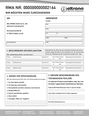 Fillable Online beltrona RMA NR. 000000000002089 - beltrona.de Fax ...