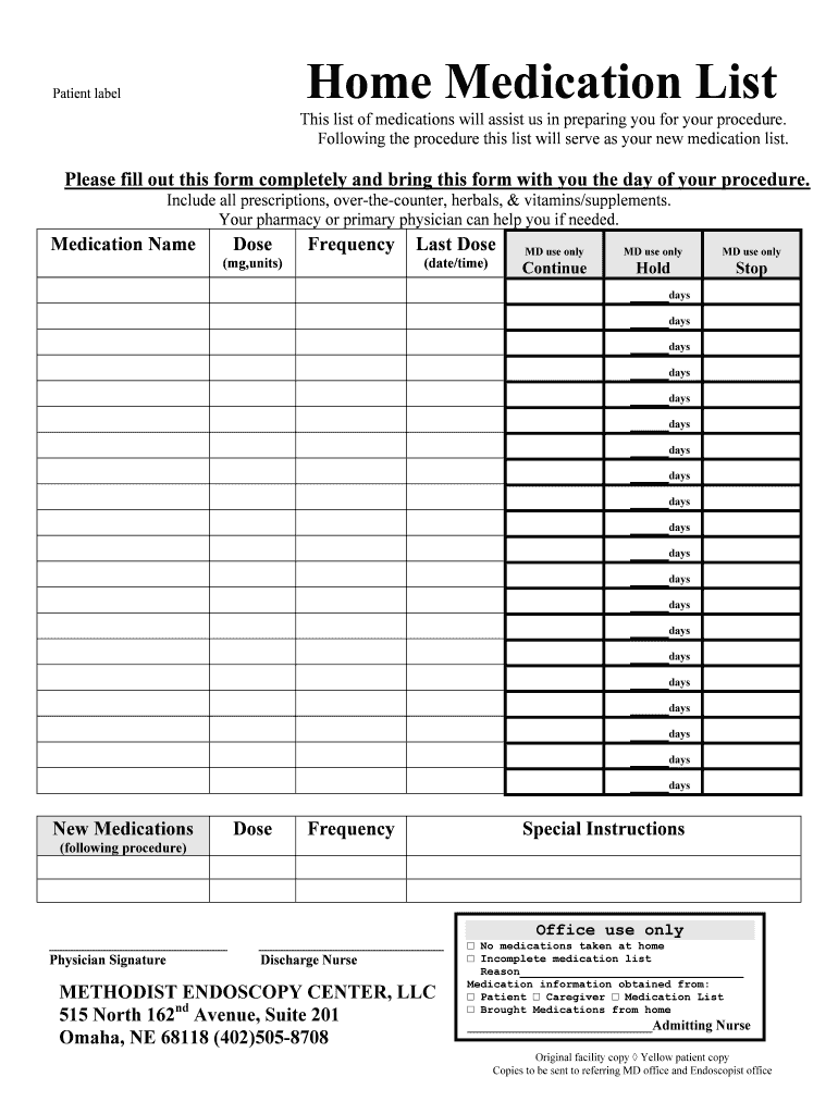 Fillable Online Home Medication List - midwestgi.com Fax Email Print ...