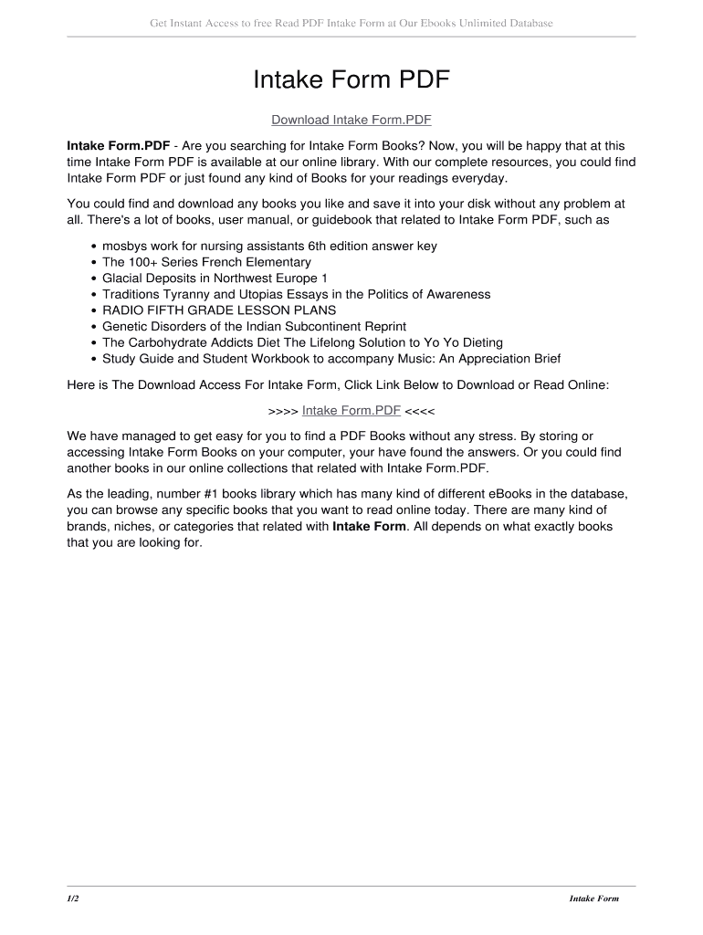 Fillable Online Intake Form PDF. intake form PDF Fax Email Print - pdfFiller