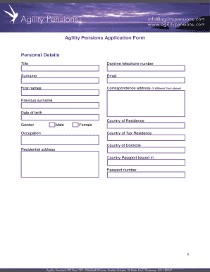 Fillable Online Agility Pensions Application Form Personal Details Fax ...