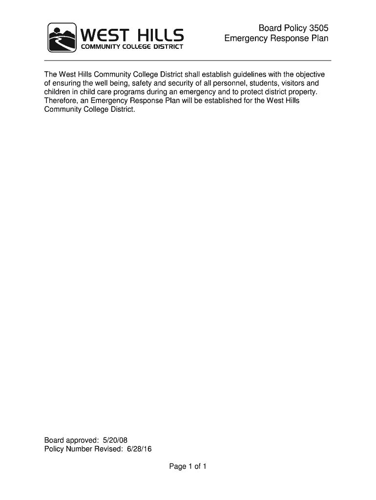 Fillable Online Emergency Response Plan - westhillscollege.com Fax ...