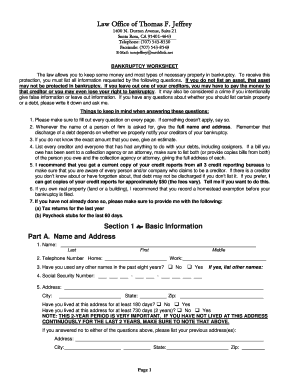 Fillable Online Worksheet - Santa Rosa Bankruptcy Lawyers Fax Email Print - pdfFiller